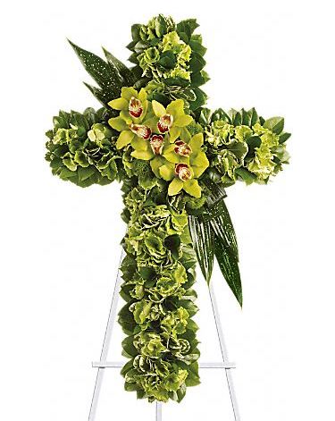 All Green Cross Standing Spray c2067 | Funeral Flower Arrangements