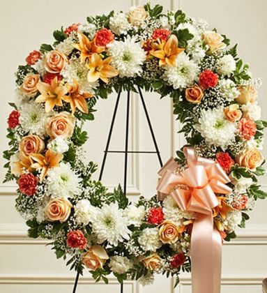 Rich Gold Funeral Wreath c2441 | Funeral Flower Arrangements