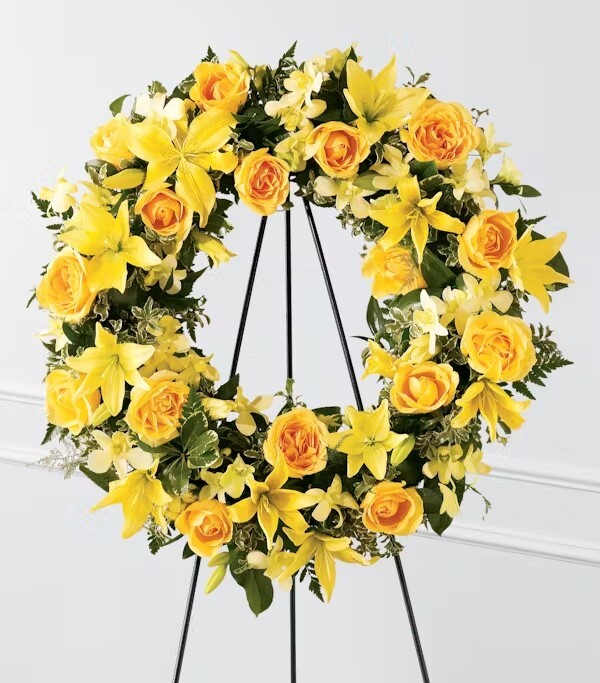 Yellow Radiance Wreath c2455 | Funeral Flower Arrangements