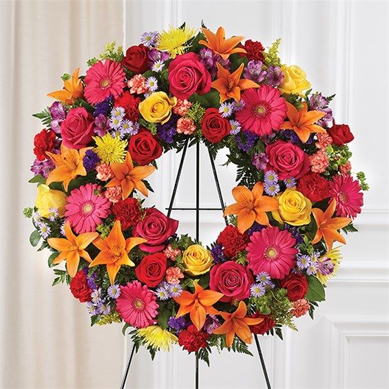Color Block Standing Wreath c2460 | Funeral Flower Arrangements
