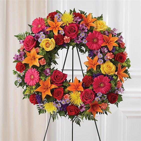 Color Block Standing Wreath c2460 | Funeral Flower Arrangements