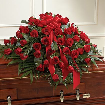 Luxurious Red Roses Casket Spray C2466 Funeral Flower Arrangements
