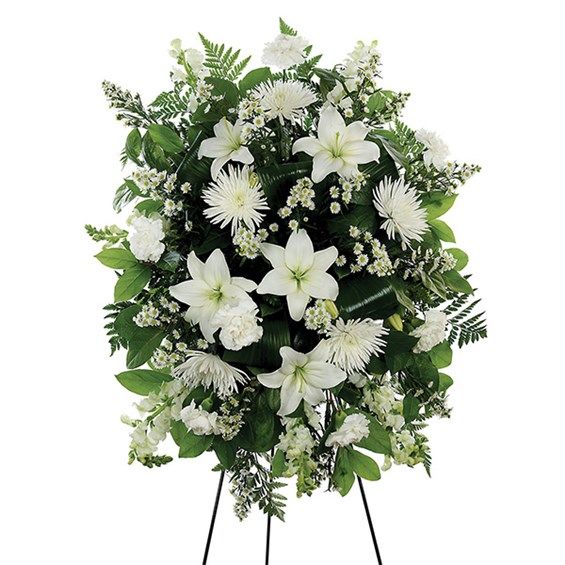 All White Funeral Standing Spray c2550 | Funeral Flower Arrangements