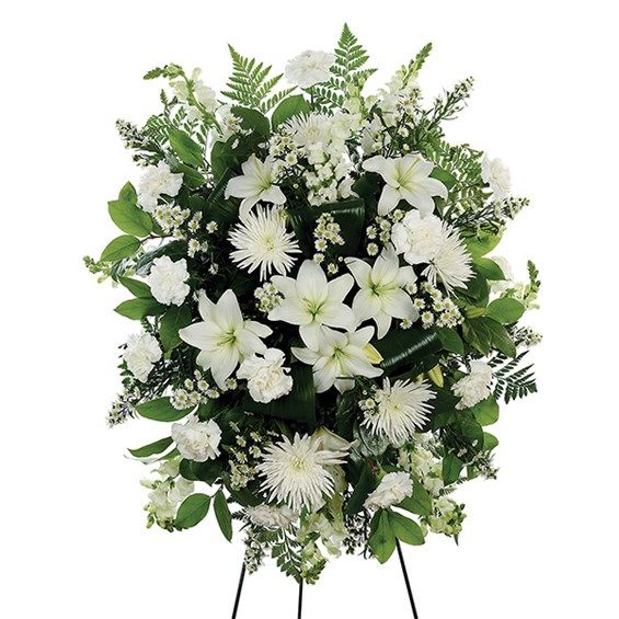 All White Funeral Standing Spray c2550 | Funeral Flower Arrangements