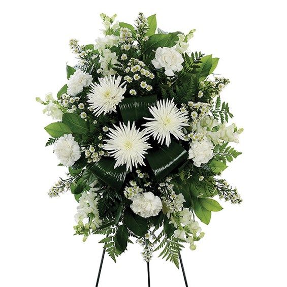 All White Funeral Standing Spray c2550 | Funeral Flower Arrangements