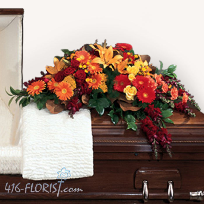 Autumn Flowers Funeral Casket Spray c3094 | Funeral Flower Arrangements